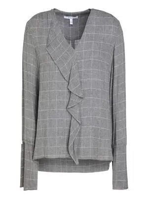 Derek Lam 10 Crosby Ruffled Checked Twill Blouse - Gray