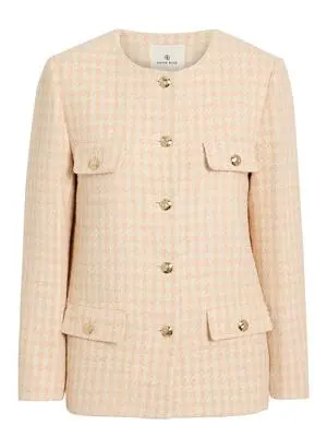 ANINE BING Janet Houndstooth Tweed Jacket - Blush