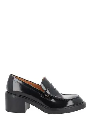 TOD'S Leather Loafers With Block Heel - Black