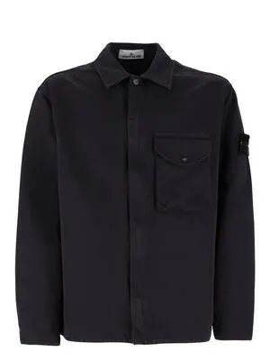 Stone Island Overshirt In Twill Di Cotone - Blue