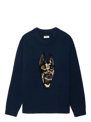 Zadig&Voltaire Swonny Wool Doberman Jacquard Crew Neck Sweater - Marine