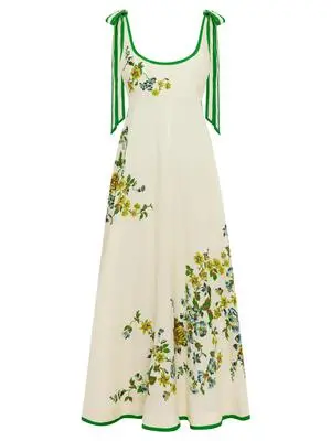 ALEMAIS Alemas Floral Print Linen Dress - Bianco