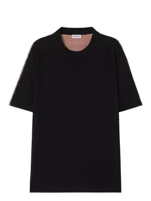 Burberry Cotton T-shirt With Tone-on-tone Embroidered Back Check, Size - Nero