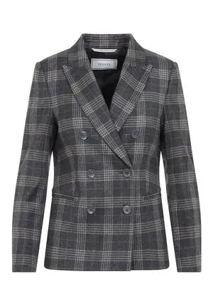 Peserico Double Breasted Wool Blend Blazer With Checked Pattern - Grey