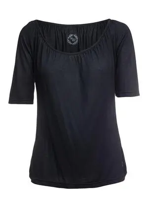CONQUISTA Short Sleeve Top With Rhinestone Detail - Black