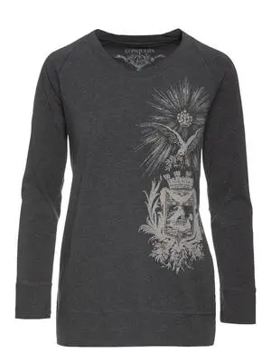 CONQUISTA Round Neck Long Sleeve Top With Graphic Print - Grey