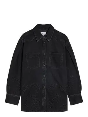 GANNI Embroidered Denim Shirt - Black