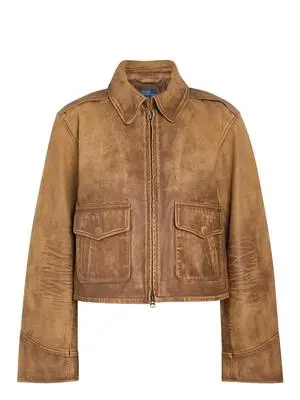 Polo Ralph Lauren Distressed Leather Cropped Jacket - Light Brown