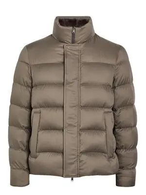 Herno Padded Shell Jacket With Faux Fur Collar - Beige