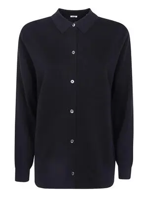 Aspesi Button-front Long-sleeve Knit Top - Black