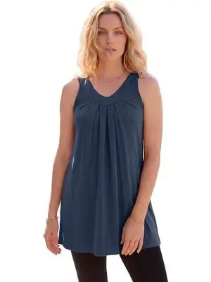Roaman's Ultimate Pleated Tunic Tank - Navy