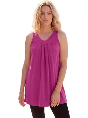 Roaman's Ultimate Pleated Tunic Tank - Raspberry