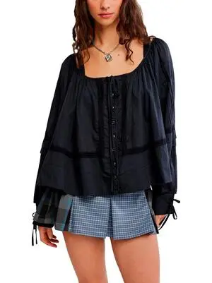 Free People La Lune Cotton Top - Black