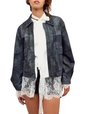 Free People We The Free Faux Suede Utility Jacket - Navy Wave