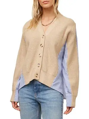 Fifteen Twenty Mixed Media V-neck Cardigan - Oatmeal