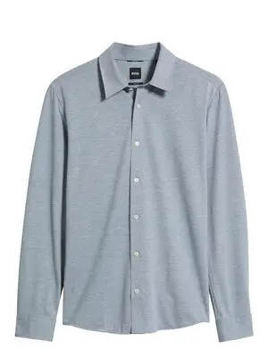 BOSS Roan Slim Fit Performance Button-up Shirt - Blue Grey