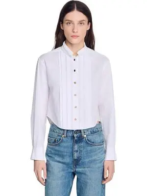 Sandro Pleated Shirt With Origami Collar - White