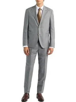JACK VICTOR Irving Chalk Stripe Wool Suit - Light Grey