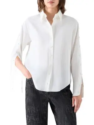 Akris Split Sleeve Cotton Poplin Shirt - Cream