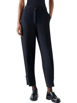 Akris Fraser High Waist Virgin Wool Blend Gabardine Barrel Leg Pants - Black