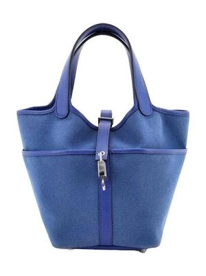 Hermès Cargo Picotin Lock Bag Canvas And Swift Pm Blue