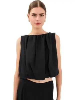 Co Bubble Hem Poplin Top - Black