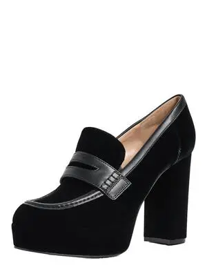 GIANVITO ROSSI Velvet And Calfskin Block Heel - Black/black