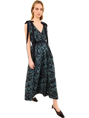 Ulla Johnson Karina Printed Cotton Bow Dress - Midnight