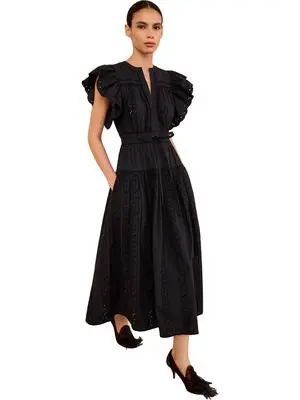 Ulla Johnson Dani Short Sleeve Cotton Dress - Noir