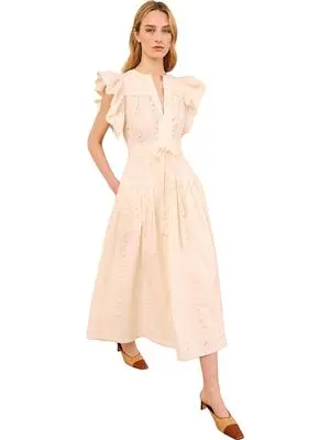Ulla Johnson Ulla Johnson Dani Short Sleeve Cotton Dress Pearled Ivory