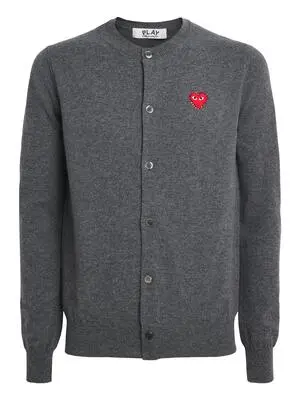 Play Comme Des Garcon Wool Rhinestone Heart Cardigan - Grey