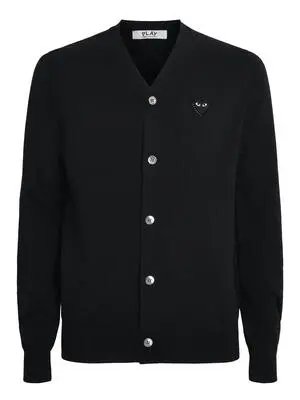 Play Comme Des Garcon Wool Rhinestone Heart Cardigan - Black
