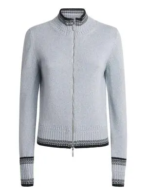 BARRIE Mottled Cashmere Zip-up Cardigan - Blue