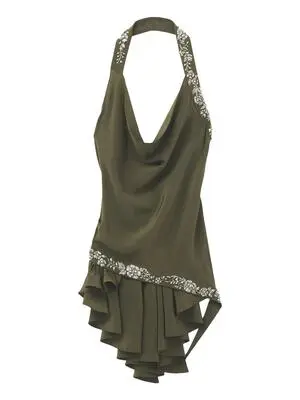 Alexander McQueen Embellished Silk Halterneck Top - Green