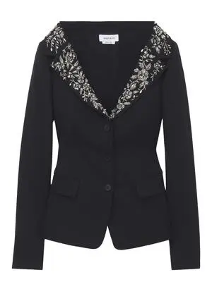 Alexander McQueen Wool Blazer With Beaded Collar - Black