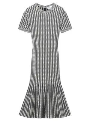 Alexander McQueen Knit Striped Fit And Flare Midi Dress - White