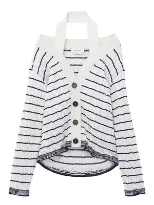Alexander McQueen Striped Off-the-shoulder Cardigan - White