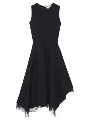 Alexander McQueen Sleeveless Lace-trimmed Asymmetrical Midi Dress - Black