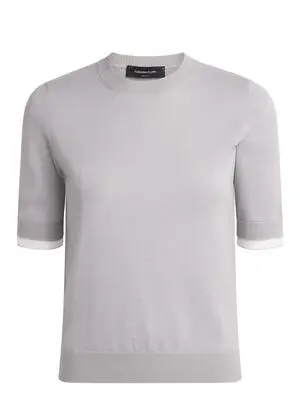 Fabiana Filippi Fabiana Filippi Virgin Wool-Cotton T-Shirt With Tulle Cuffs Grey