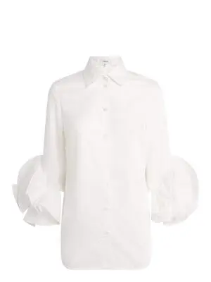Safiyaa Cotton Shirt With Ruffle Sleeves - Ivory