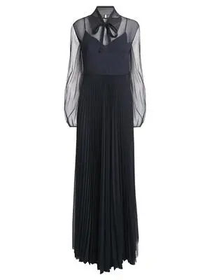 Fabiana Filippi Tulle Pleated Maxi Dress With Puff Sleeves - Blue