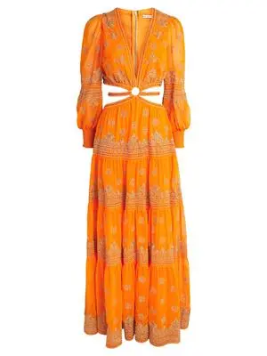 Alice + Olivia Embellished Ruffled Maxi Dress - Orange