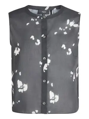 Theory Sleeveless Graphic Print Button-up Shirt - Black