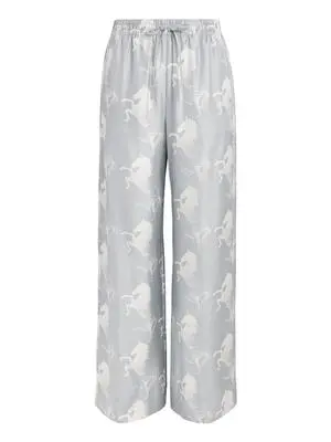 Stella McCartney Stella McCartney Silk Horse Print Wide-Leg Trousers Blue