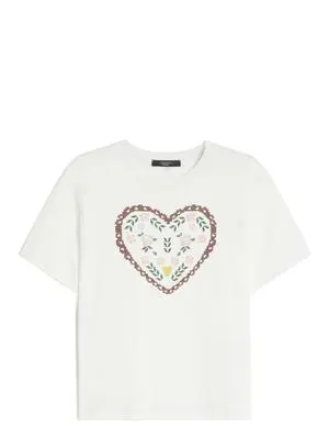 Max Mara Crewneck T-shirt With Embroidered Butterfly Logo - White