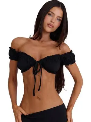 OUTCAST Arrielle Off-shoulder Crop Top - Black