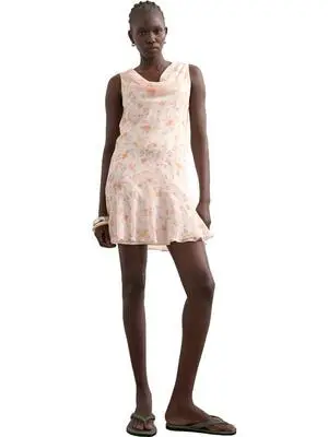 Topshop Floral Cowl Neck Sleeveless Chiffon Minidress - Ivory
