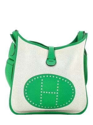 Hermès Evelyne Bag Gen Iii Toile And Leather Gm - Green