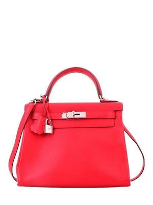 Hermès Kelly Handbag Verso Evercolor With Palladium Hardware 28 Red