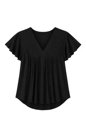 MUCHE & MUCHETTE Hailey V-neck Pleated Top - Black